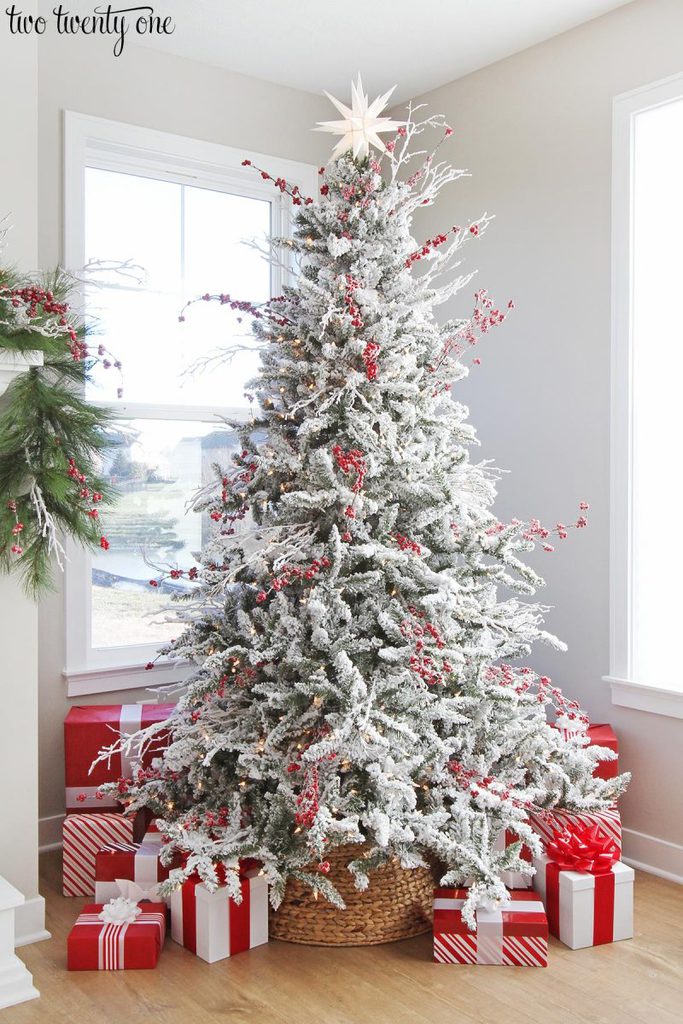 Red and White Flocked Christmas Tree